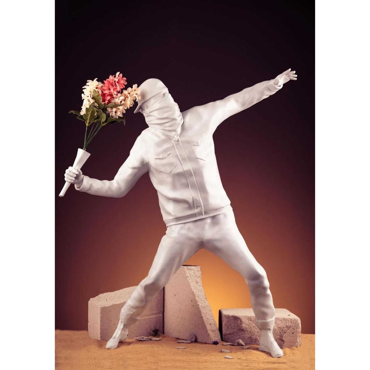 Banksy Sculpture: Flower Power with Throwing Man | The Artchi