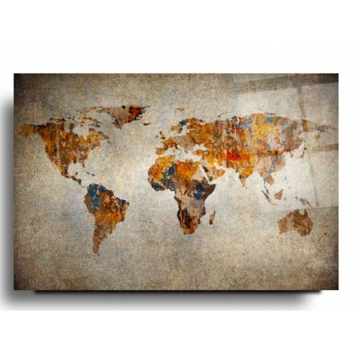 World Map Glass Wall Art