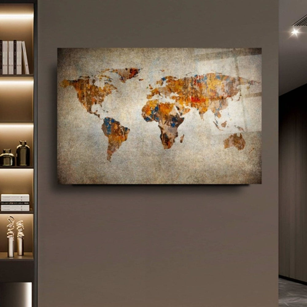 World Map Glass Wall Art