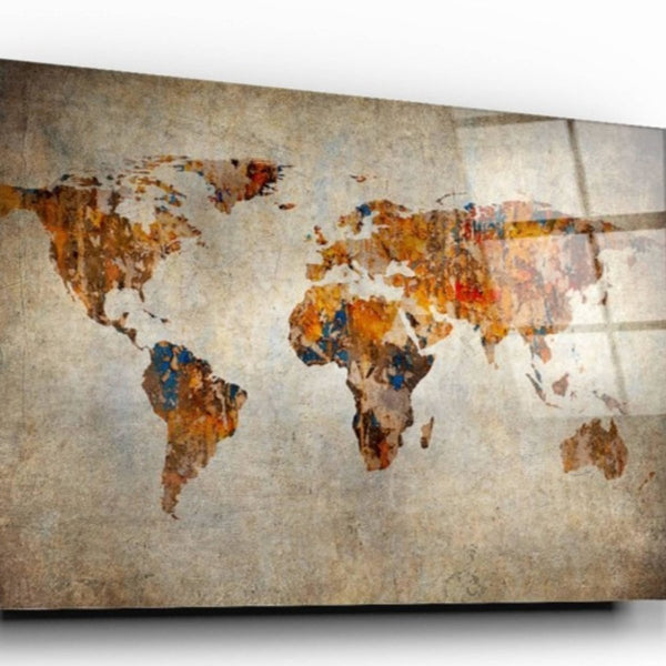 Buy World Map Glass Wall Art | Artchi